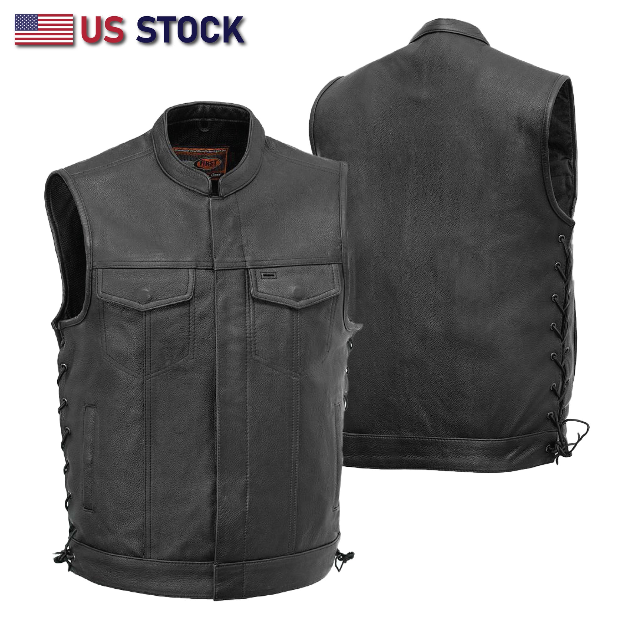 SOA Men's Leather Vest Anarchy Motorcycle Biker Club Concealed Carry S