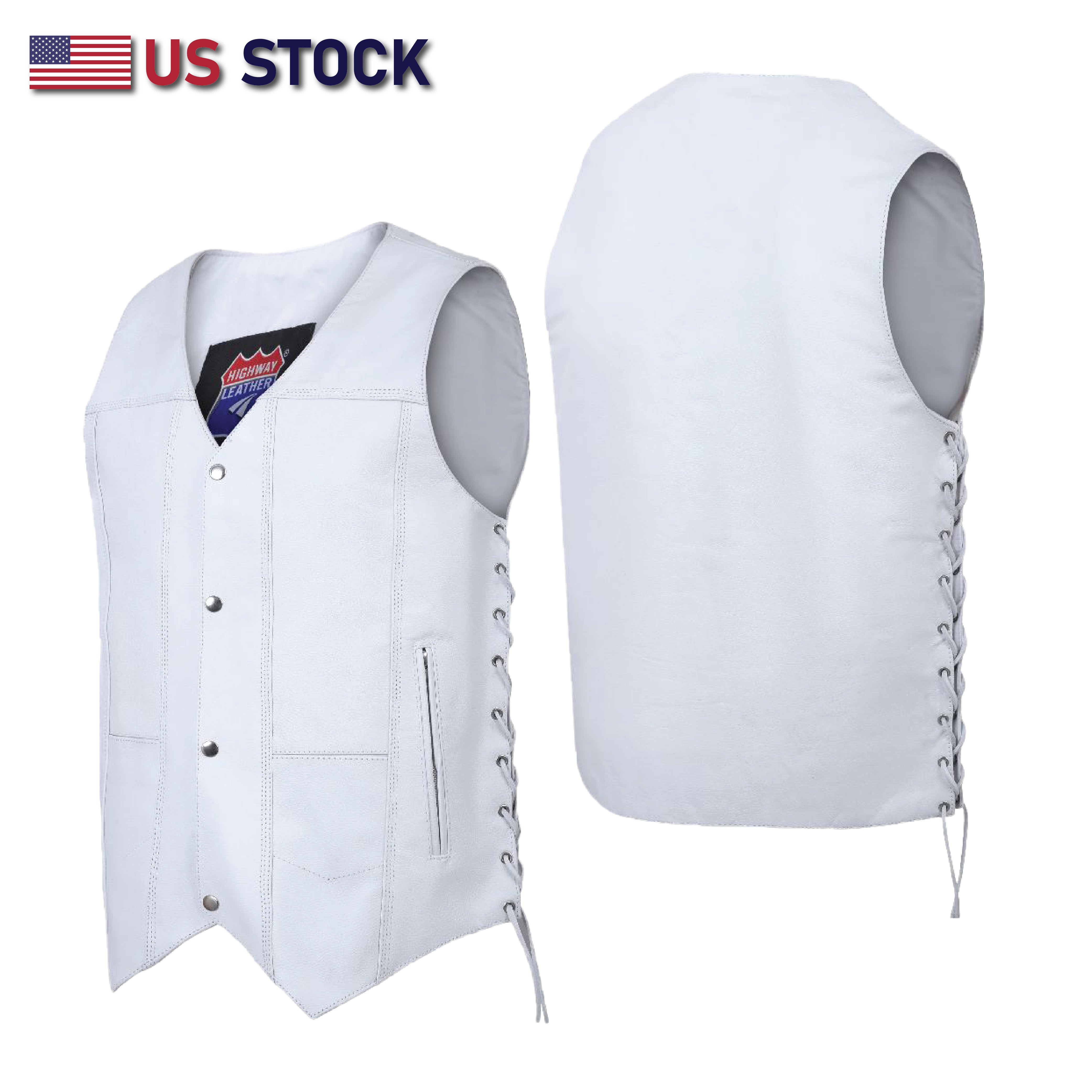 Mens Genuine Leather 10 Pockets Motorcycle Biker Vest ANARCHY White SO