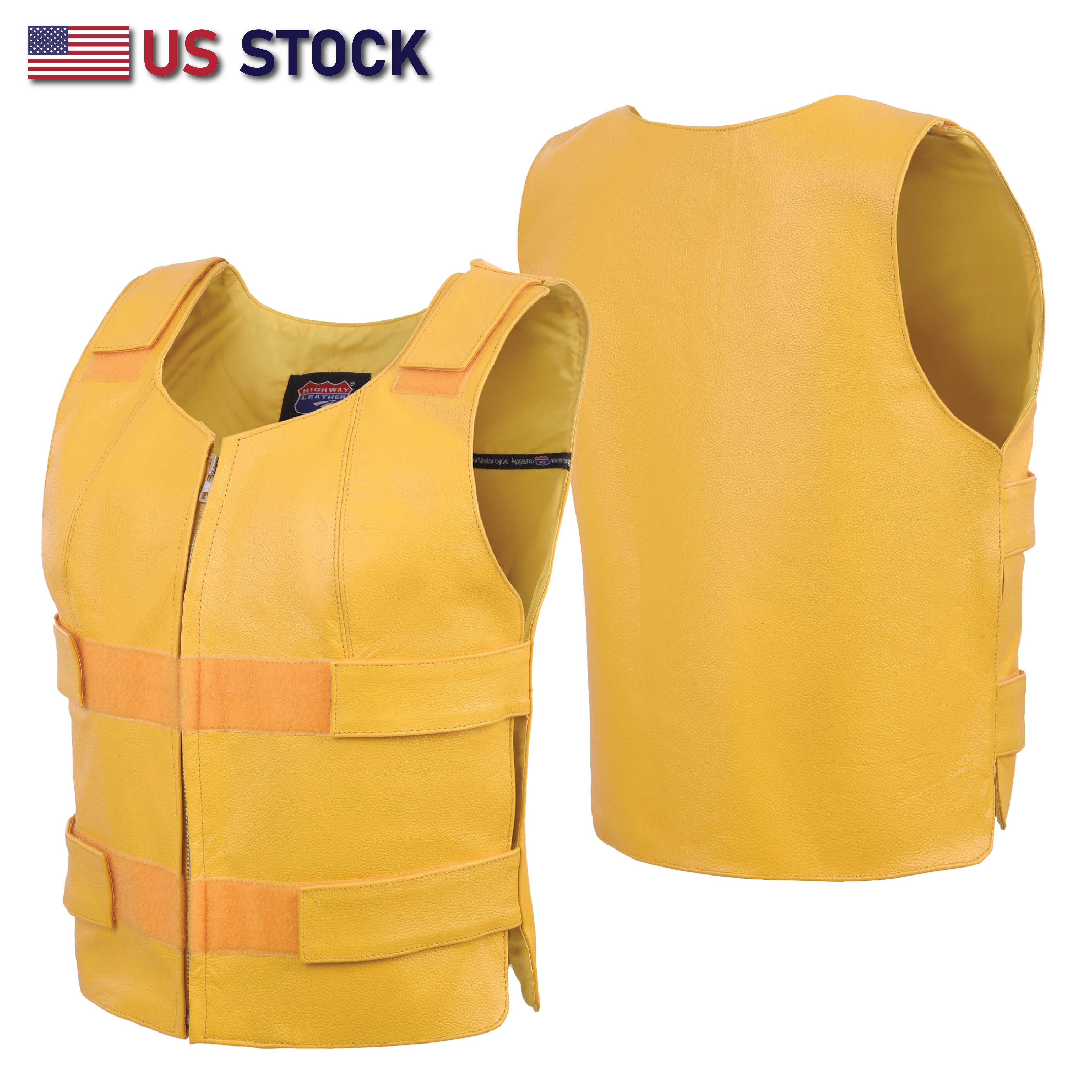 HL14945YELLOW Women Yellow bullet proof style leather vest- for biker